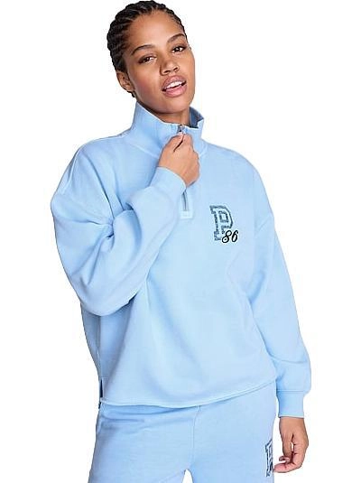 Pink Campus Fleece™ Quarter-zip Straight-cut Sweatshirt - Blue