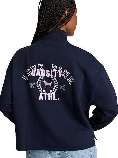 Pink Campus Fleece Quarter-zip Sweatshirt - Blue