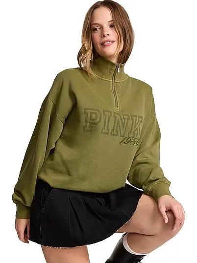 Pink Campus Fleece Quarter-zip Sweatshirt - Green