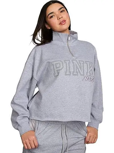 Pink Campus Fleece Quarter-zip Sweatshirt - Grey