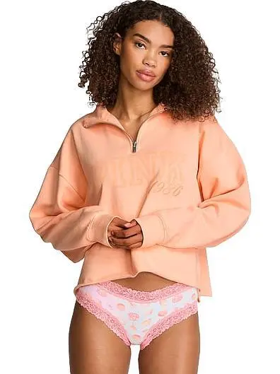 Pink Campus Fleece Quarter-zip Sweatshirt - Orange
