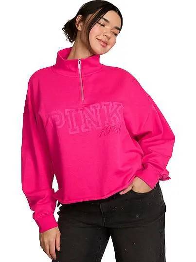 Pink Campus Fleece Quarter-zip Sweatshirt - Pink