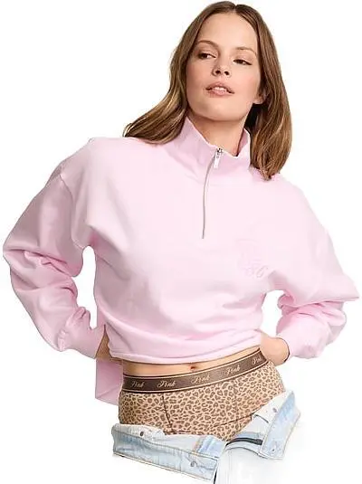 Pink Campus Fleece Quarter-zip Sweatshirt - Pink