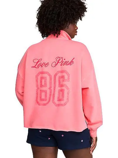 Pink Campus Fleece Quarter-zip Sweatshirt - Pink