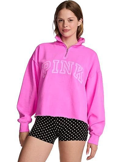 Pink Campus Fleece Quarter-zip Sweatshirt - Pink