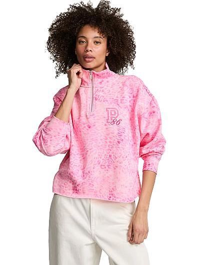 Pink Campus Fleece Quarter-zip Sweatshirt - Print