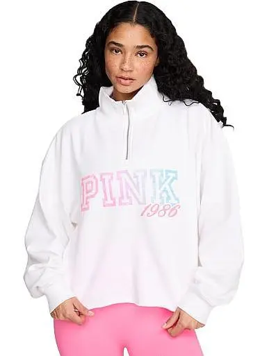 Pink Campus Fleece Quarter-zip Sweatshirt - White,ivory