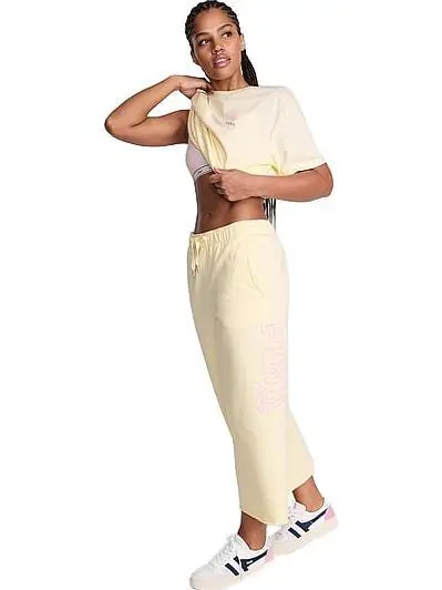 Pink Campus Fleece™ Cropped Wide-leg Sweatpants - Beige