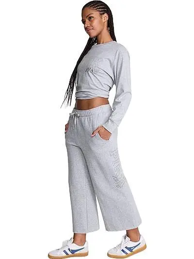 Pink Campus Fleece™ Cropped Wide-leg Sweatpants - Grey