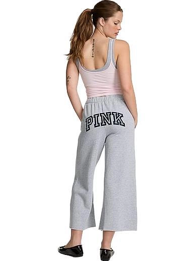 Pink Campus Fleece™ Cropped Wide-leg Sweatpants - Grey