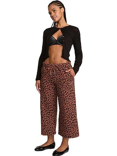 Pink Campus Fleece™ Cropped Wide-leg Sweatpants - Print