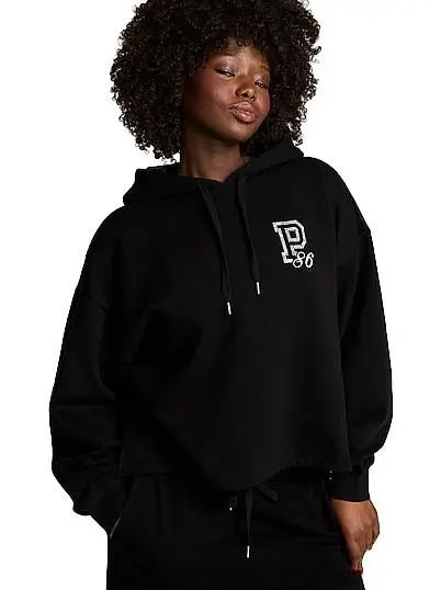 Pink Campus Fleece Straight-cut Hoodie - Black