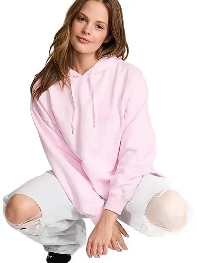 Pink Campus Fleece Straight-cut Hoodie - Pink