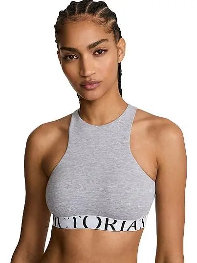 Victoria's Secret The T-shirt Cotton Exploded Logo Unlined High-neck Bralette - Grey