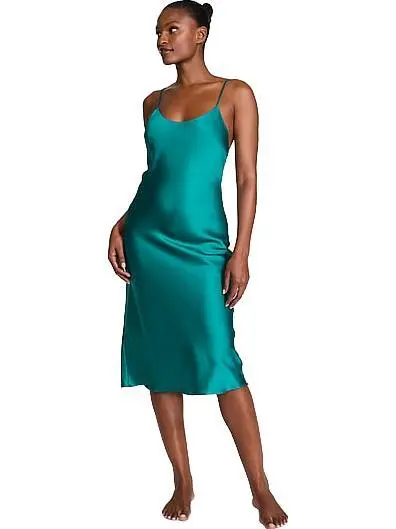 Victoria's Secret Satin Slip Midi Dress - Blue