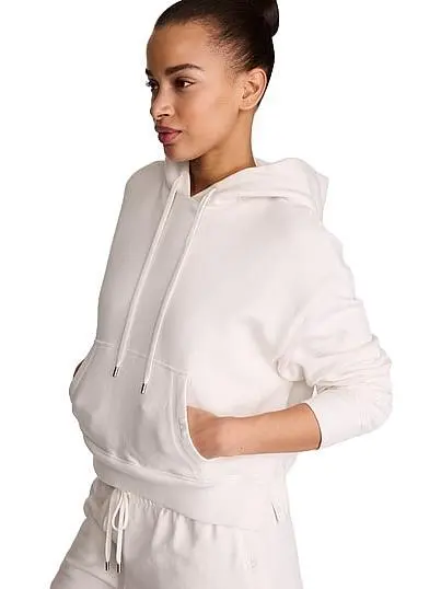 Victoria's Secret Angel Essentials Vintage Fleece Popover Slit Hoodie - White,ivory