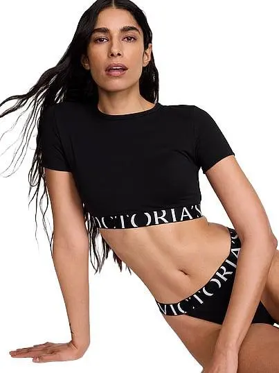 Victoria's Secret The T-shirt Cotton Short-sleeve Bralette Crop Top - Black