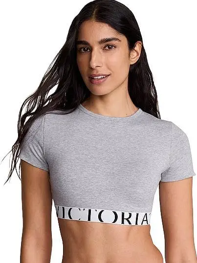 Victoria's Secret The T-shirt Cotton Short-sleeve Bralette Crop Top - Grey