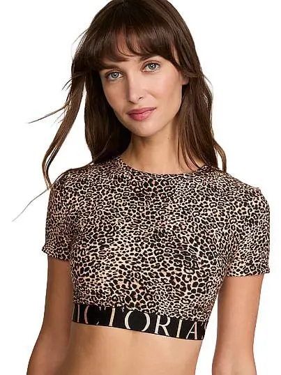 Victoria's Secret The T-shirt Cotton Short-sleeve Bralette Crop Top - Print