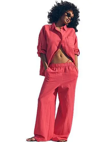 Victoria's Secret Swim Beachwear Linen Boxy Long-sleeve Shirt - Pink