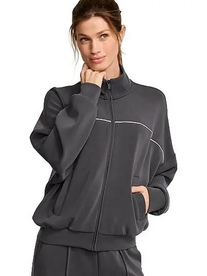 Victoria's Secret Vsx Featherweight Knit Full-zip Track Jacket - Black