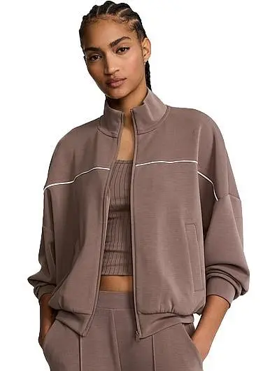 Victoria's Secret Vsx Featherweight Knit Full-zip Track Jacket - Grey
