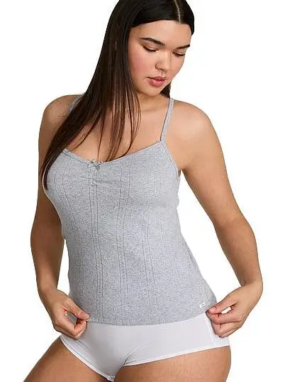 Pink Pointelle Sweetheart Cami - Grey