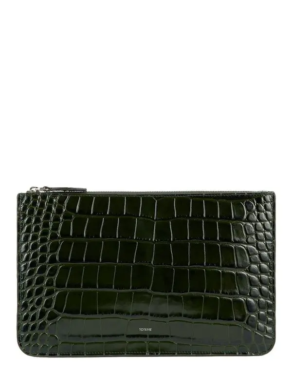TOTEME Threefold Croco-embossed Clutch - Dark Green
