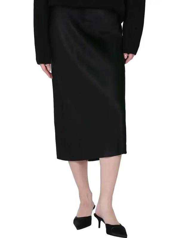 ANINE BING Satin Pencil Midi Skirt - Black