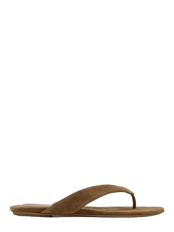 Le Monde Beryl Taupe Suede Toe Strap Flat Sandals - Brown