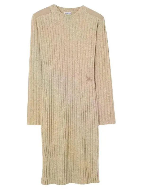 Burberry Rib-knit Wool Cashmere Dress With Equestrian Knight Design - Neutrals
