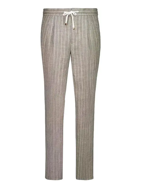 Brunello Cucinelli Striped Linen Drawstring Trousers - Neutrals