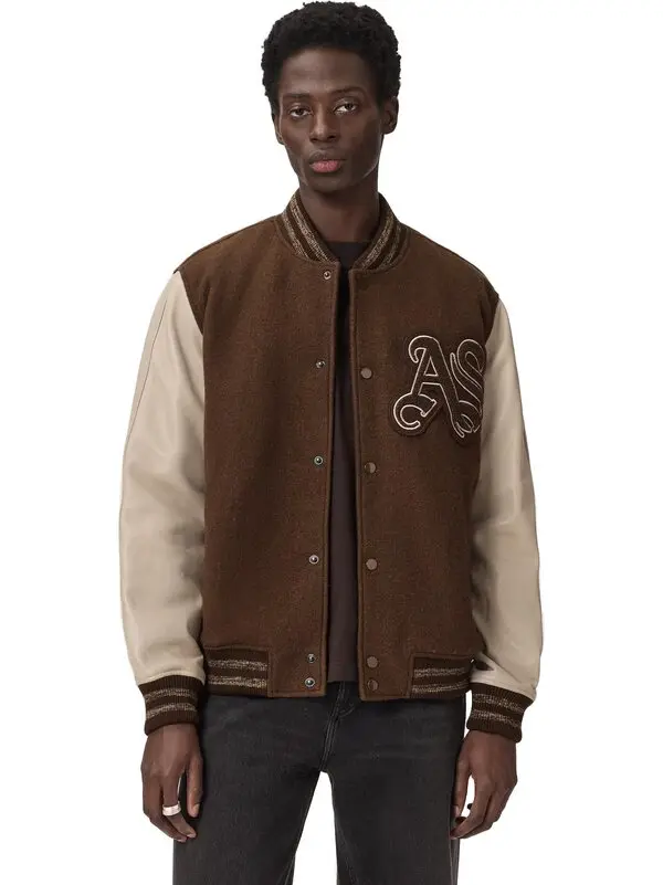 ALLSAINTS Holloway Bomber Jacket - Brown/white