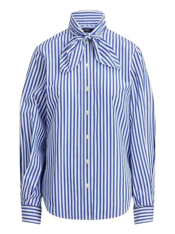 Ralph Lauren Striped Tie-neck Shirt - Blue