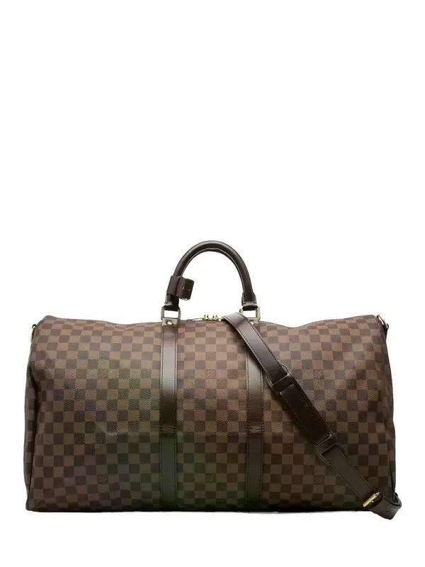 LOUIS VUITTON 2008 Damier Ebene Keepall Bandouliere 55 Travel Bag - Brown