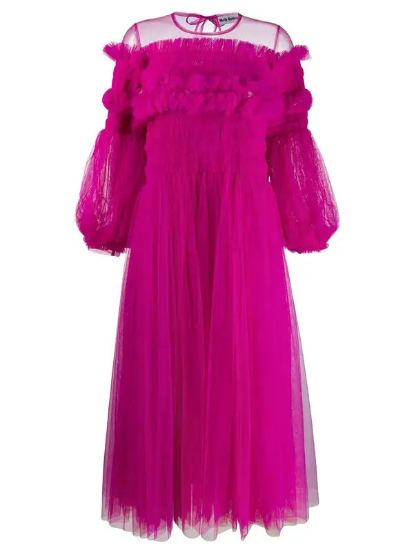 MOLLY GODDARD Tulle Ruffled Midi Dress - Pink