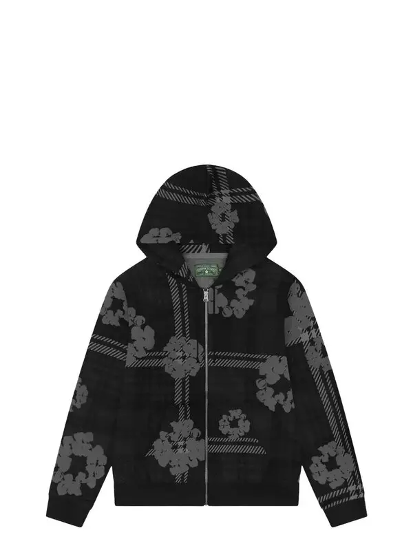 DENIM TEARS Patterned Zip-up Hoodie - Black