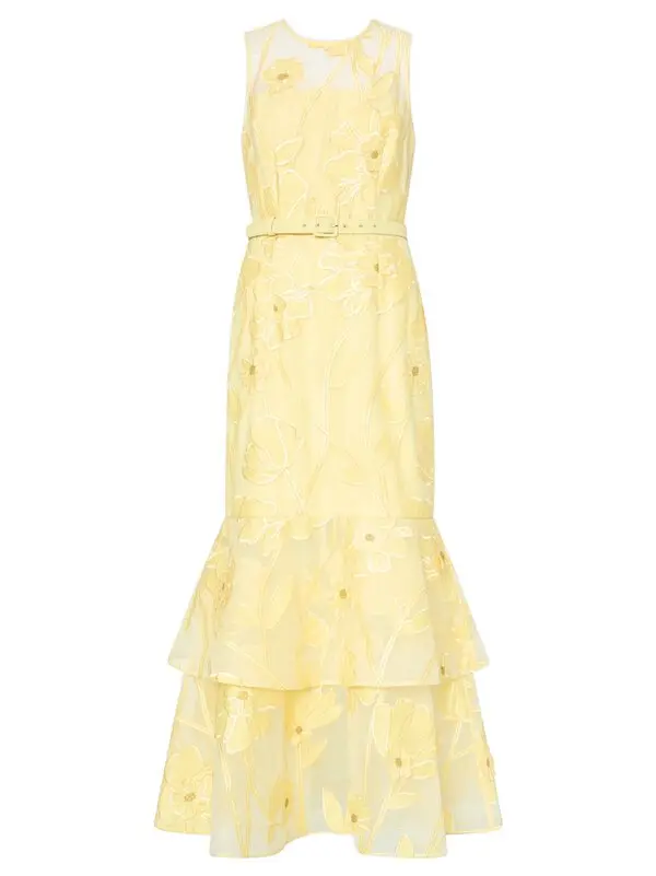 MILLY Anna Grand Fleur Maxi Dress - Lemon