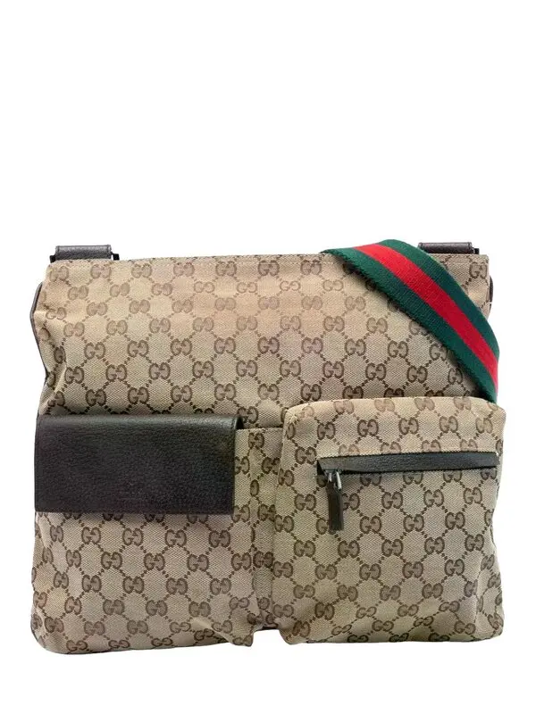 Gucci Gg Canvas Web Double Pocket Crossbody Bag - Brown