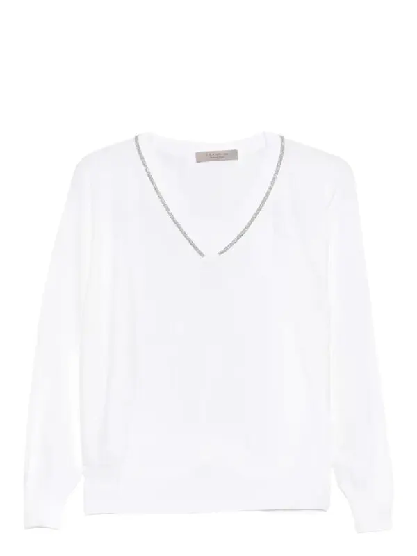 D.exterior Embellished V-neck Sweater - White