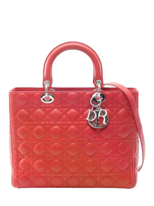 Dior 2011 Large Lambskin Cannage Lady Satchel - Red
