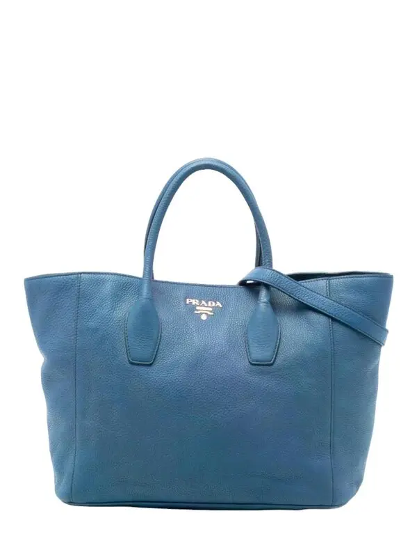 Prada Vitello Daino Open Convertible Tote Satchel - Blue