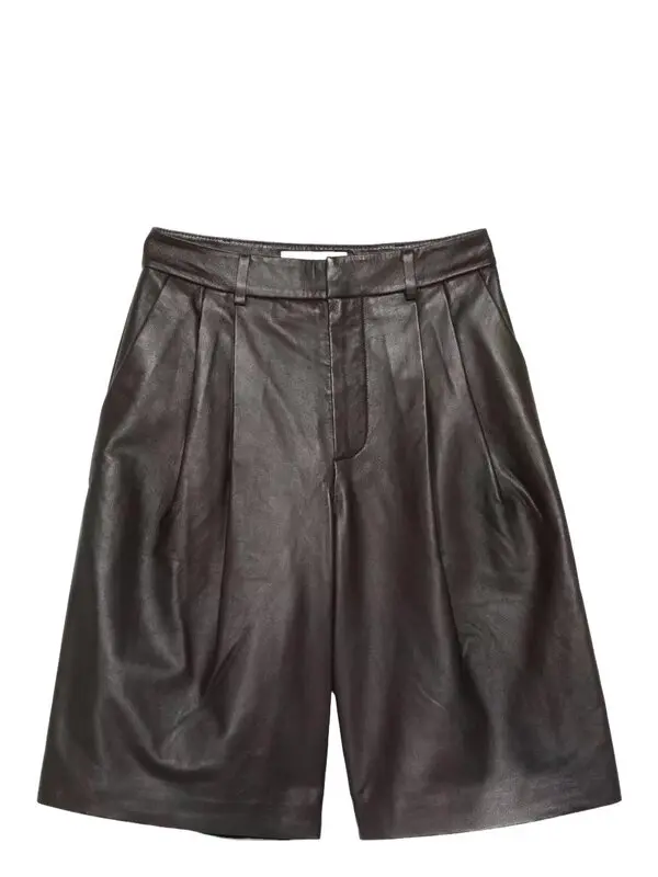 YVES SALOMON Leather Pleated Shorts - Brown