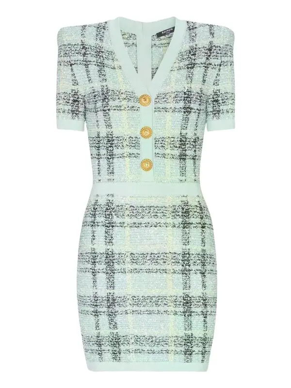Balmain Glittered Tweed Minidress - Green