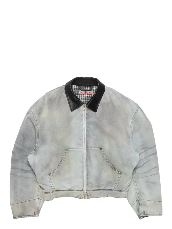 Acne Studios Zip Denim Jacket With Leather Collar - Grey