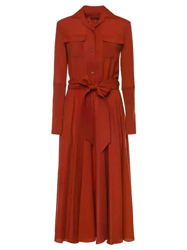 Loro Piana Verlaine Wool Buttoned Belted Dress - Orange