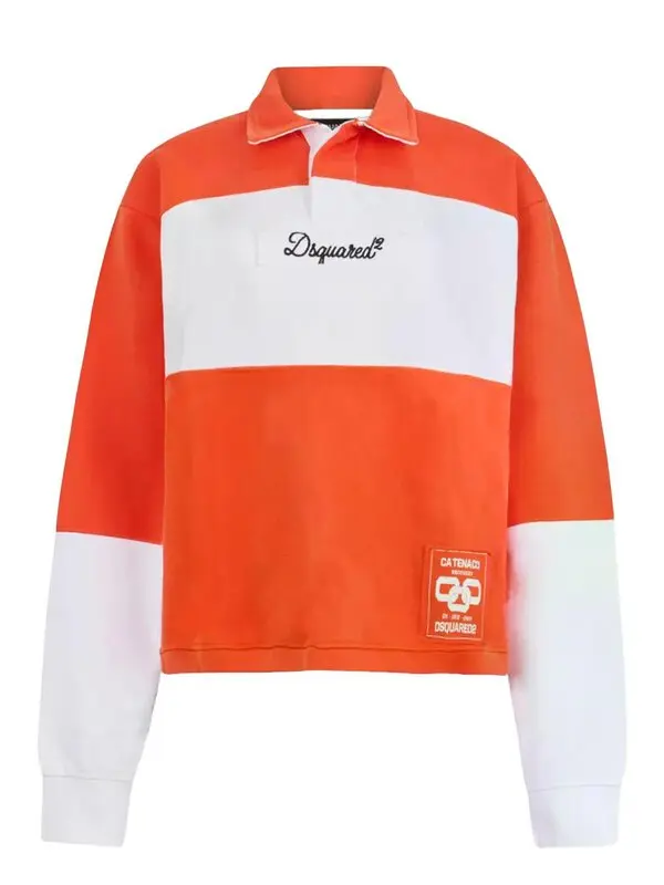 Dsquared2 College Rugby Fit Color Block Polo Shirt - Orange