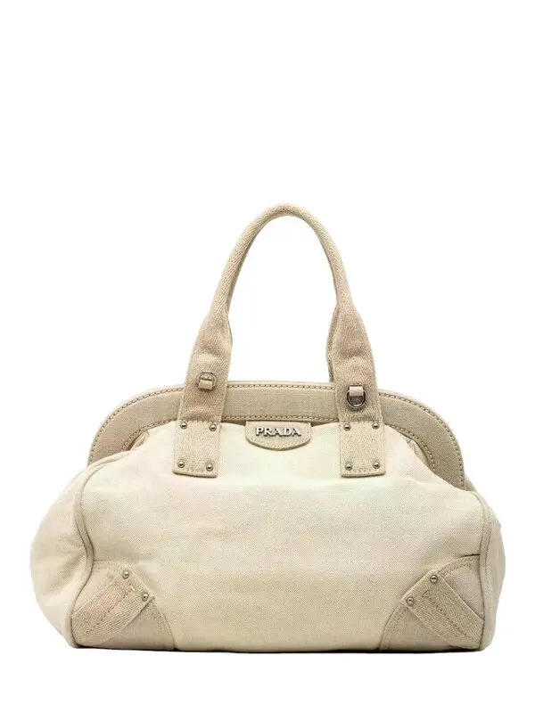 Prada Canvas Canapa Mistolino Frame Satchel - White