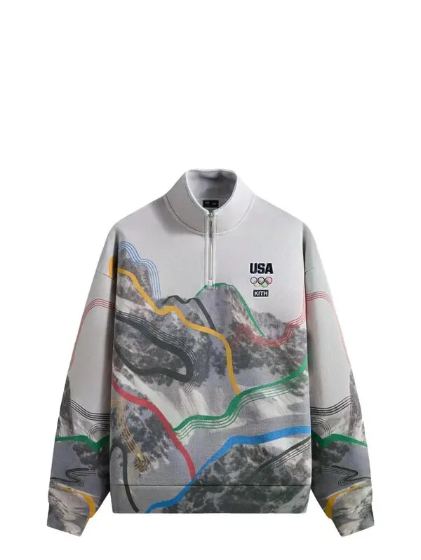 Kith Team Usa Quarter Zip Mountain Sweatshirt - Grey