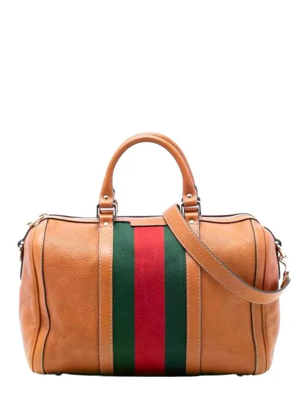 Gucci Calfskin Web Joy Boston Satchel - Brown